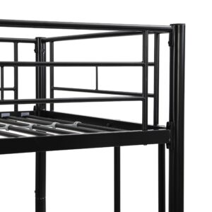 Yehha Metal Bunk Beds for Kids & Youths, Twin Over Twin Bunk Bedframe with 2 Ladders and Full-Length Guardrail, No Box Spring Needed, Noise Free, Convertible 2 Beds, Young Black