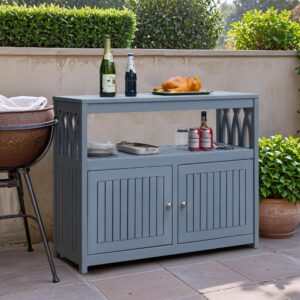 Flamaker Outdoor Storage Cabinet Weatherproof Acacia Wood Outdoor Cabinet with 2 Magnetic Doors Used for Outdoor Storage, Buffet Cabinet, TV Stand, Bar Table, Potting Table (Grey)