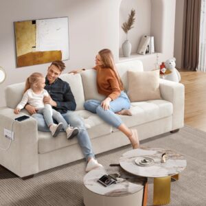 WorthFurni 89 Inch Sofa Couch, Modern 3 Seater Couch with Removable Covers and USB Ports, Large Chenille Comfy Sofa for Living Room, Oversized Loveseat Sofa for Apartment (Beige)