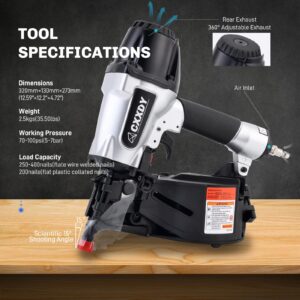 CXXDY Siding Nail Gun 15 Degree 1-1/4" to 2-1/2" Pneumatic Coil Siding Nailer for Siding, Framing, and Fencing - Professional-Grade Performance for Contractors and DIY