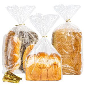 nplux bread bags for homemade - clear cellophane bags plastic treat bags with ties for airtight storage of baked goods（100pack, 8x8x14in)