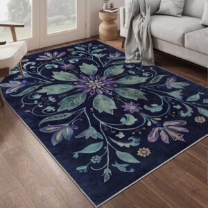 area rugs 8 x 10 living room green purple modern retro flowers 8' x 10' area rug machine washable rug carpet for living room bedroom indoor non slip