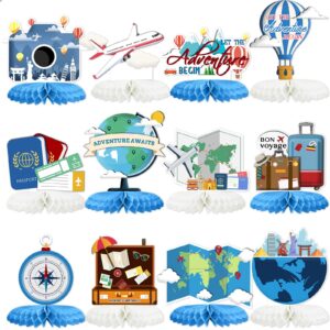 12pcs travel themed party decorations travel honeycomb centerpieces bon voyage party decor adventure awaits table toppers for baby shower retirement birthday party