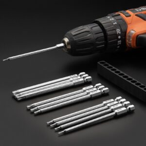 11 Piece Security Torx Bit Set (T6-T40), 1/4 Inch Hex Shank S2 Steel Magnetic Tamper Proof star screwdriver bit set 4" Long