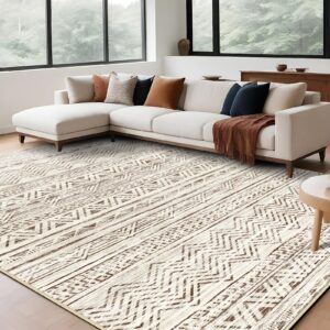 moroccan 9x12 washable area rug: large soft farmhouse washable rugs for living room bedroom modern machine non-slip neutral geometric indoor floor carpet for home office