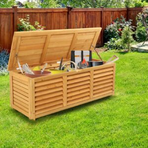 VINGLI Outdoor Wooden Deck Box, Storage Box with Lids for Easy Switching, 47 Gallon Wooden Storage Bins for Garden, Yard, Patio, Balcony, Natural