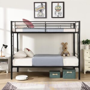 yehha metal bunk beds for kids & youths, twin over twin bunk bedframe with 2 ladders and full-length guardrail, no box spring needed, noise free, convertible 2 beds, young black