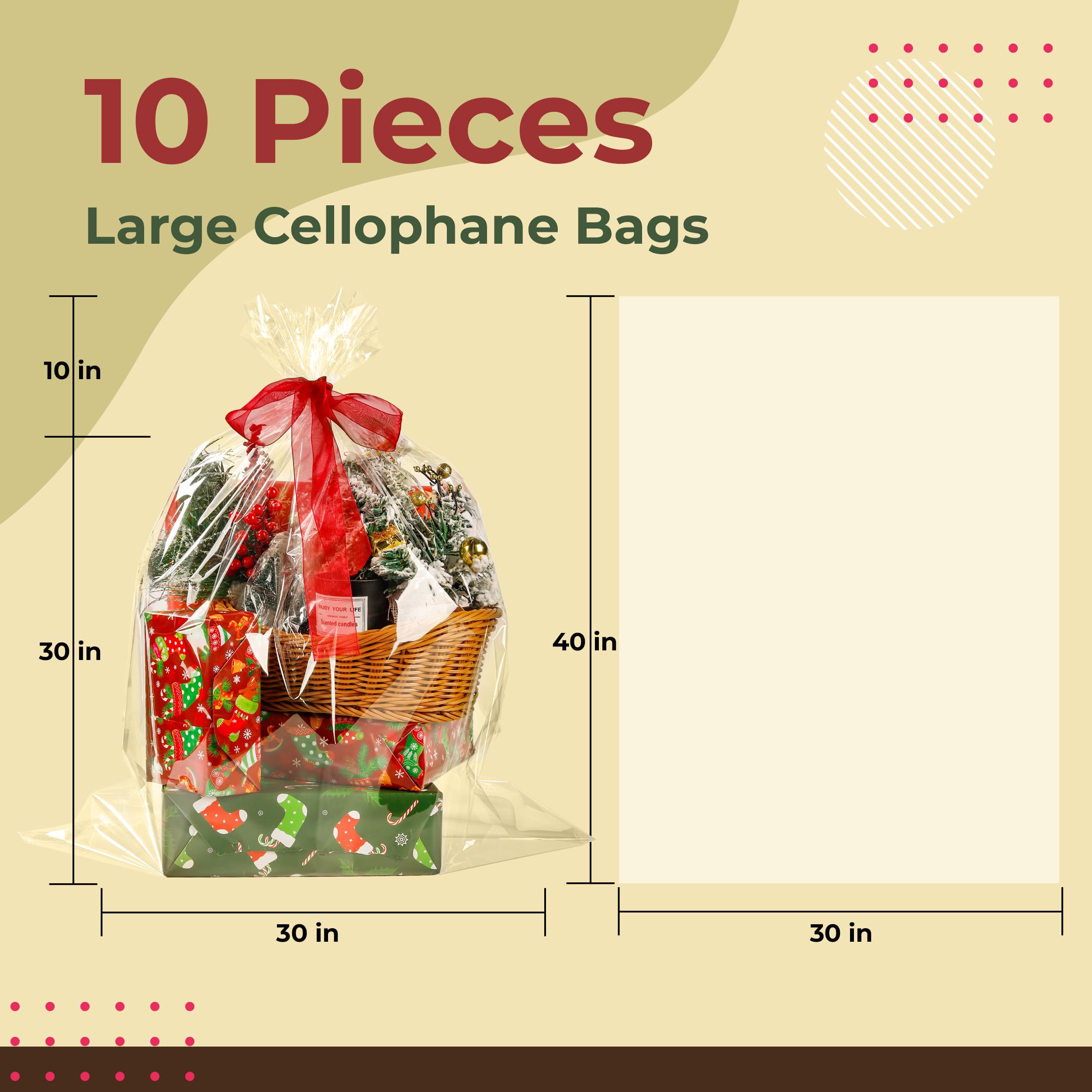 NPLUX 10 Pack Cellophane Gift Bags Large Treat Bags Clear Plastic Gift Bags Cellophane Wrap for Gift Baskets (30×40IN)