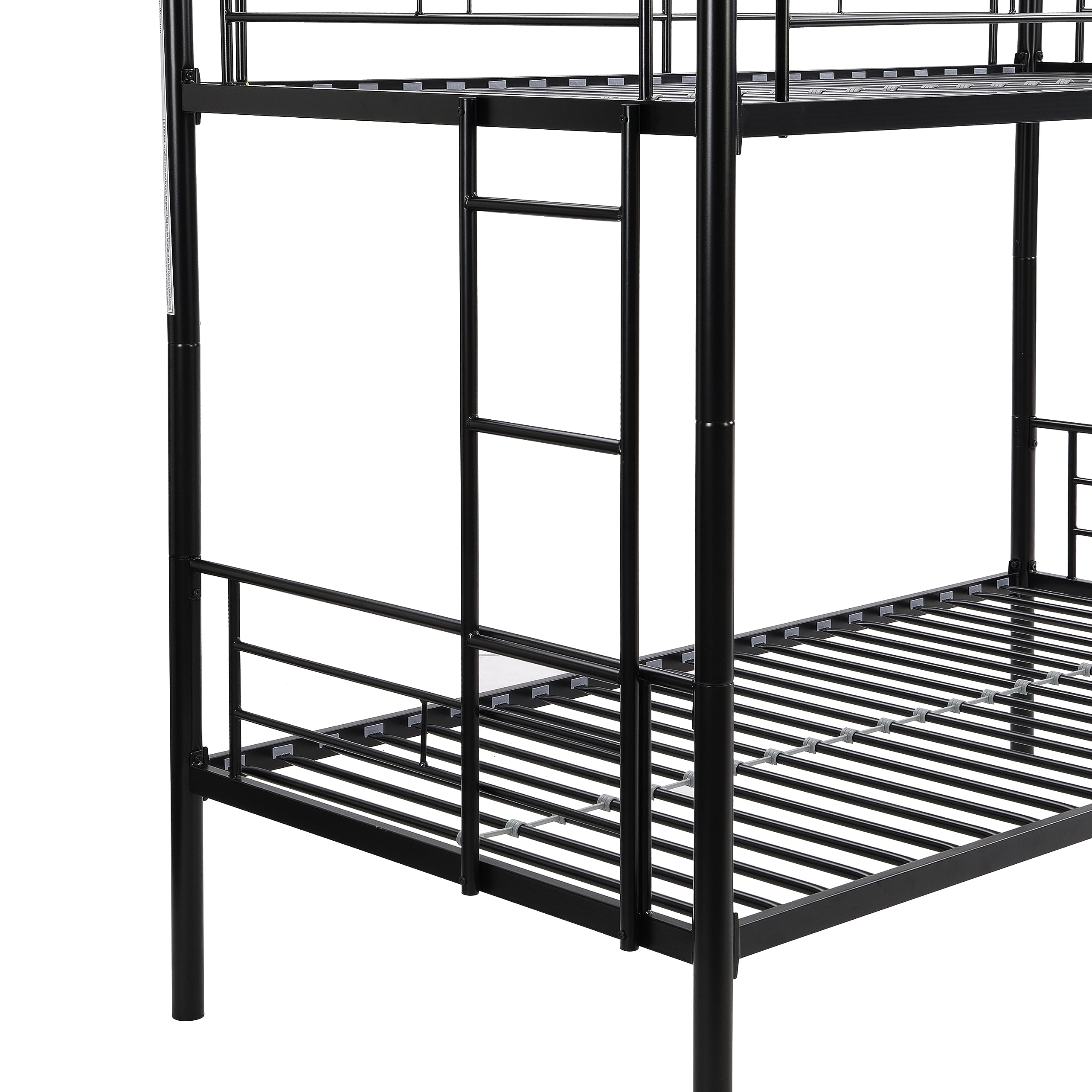 Yehha Metal Bunk Beds for Kids & Youths, Twin Over Twin Bunk Bedframe with 2 Ladders and Full-Length Guardrail, No Box Spring Needed, Noise Free, Convertible 2 Beds, Young Black