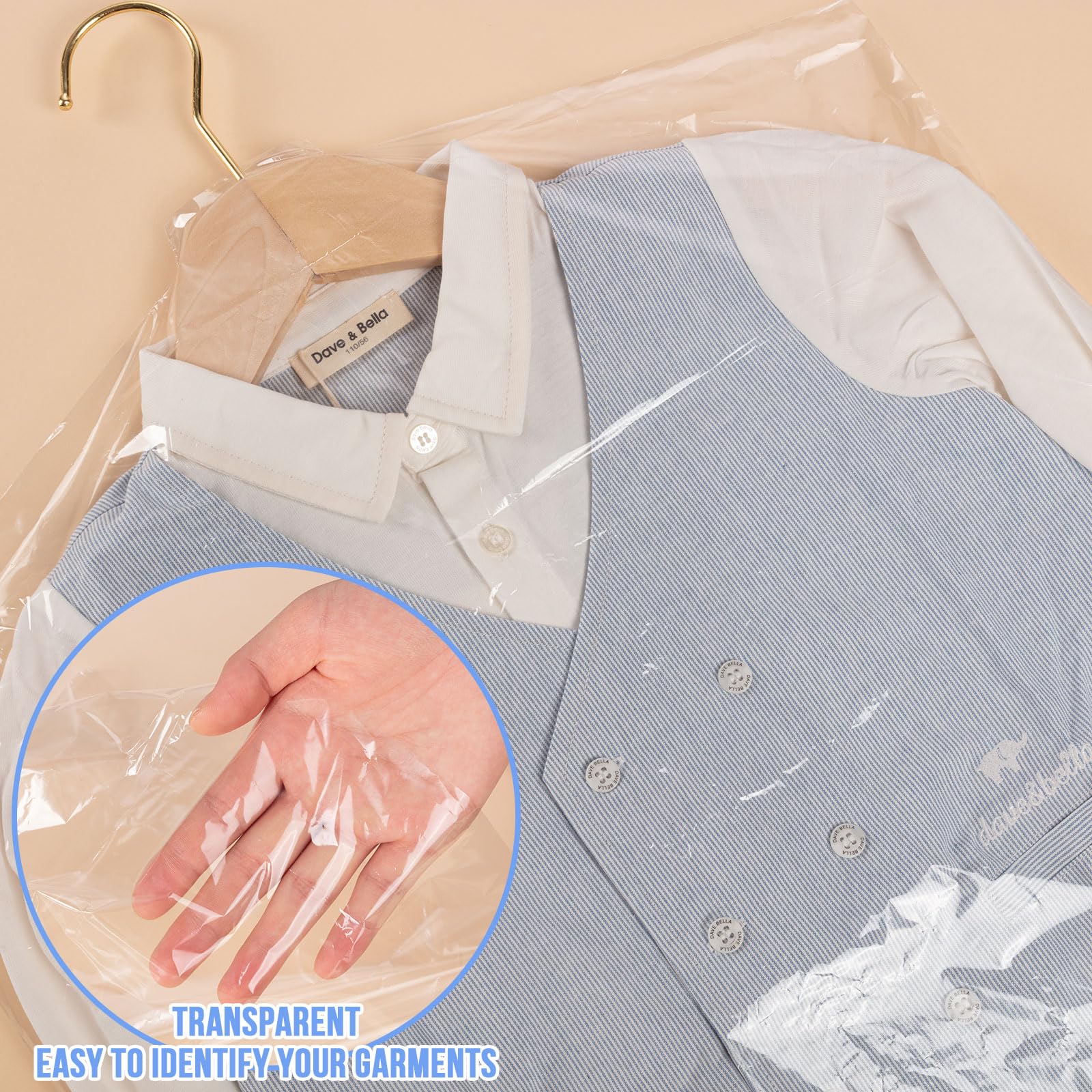 100 Pack Dry Cleaning Bags for Clothes, 60x150 cm Dry Cleaner Bags Plastic Clear, Dust-proof Plastic Garment Bags for Dry Cleaner, Home Storage, Travel, Moving