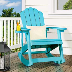 yitahome outdoor rocking adirondack chair, heavy duty plastic rocking chairs with rotatable cup holder, oversized rocker chair for garden lawn yard patio deck backyard pool porch beach fire pit