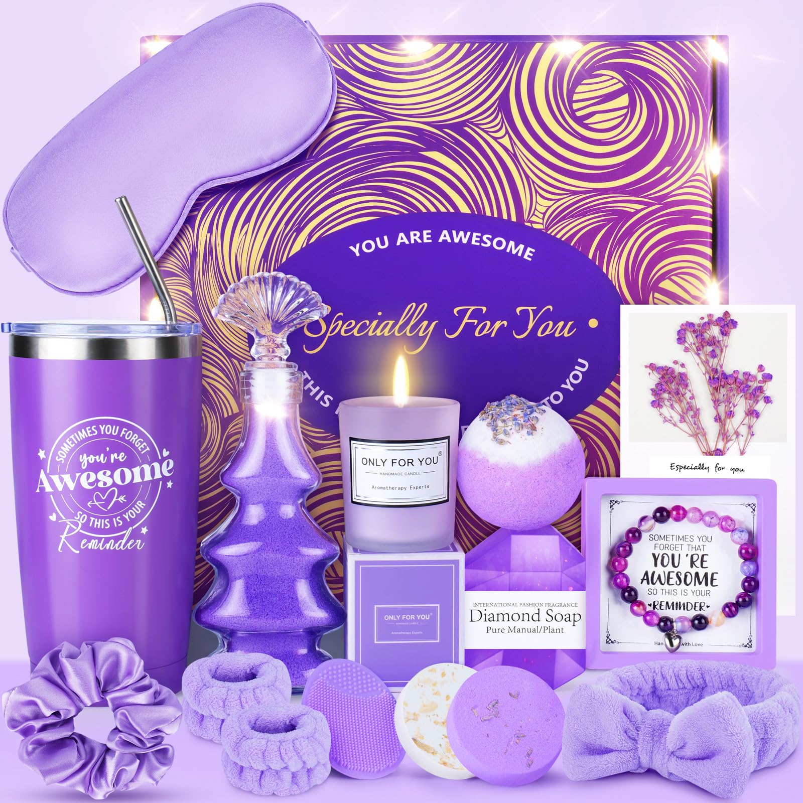 Gifts for Women, 15PCS Self Care Gifts for Women, Purple Relaxing Care Package, Unique Mothers Day Gifts Idea for Mom Her, Best Friend Gifts for Women