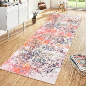 delisept washable runners for hallways 2x6 runner rug non slip soft kitchen runner rugs abstract non skid accent print faux wool carpet runners for entryway laundry room entrance, pink/multi