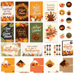 decorably 40 pack foiled & glittery happy thanksgiving cards with envelopes & stickers - 10 designs with printed message inside thanksgiving greeting cards with envelopes, 4x6in thanksgiving cards pack