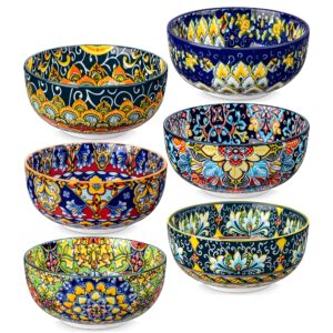 vancasso cereal bowls set of 6, bohemian ceramic soup bowls, 28 oz colorful bowls set for kitchen, dishwasher & microwave safe for salad, pasta, rice, oatmeal, fruit