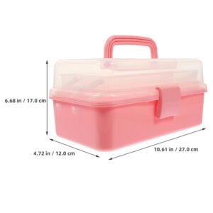 SEWACC Craft Box, 3 Layers Plastic Portable Storage Box Pink Art Box Multipurpose Organizer Handled Storage Case Tool Box for Tools Sewing Kit Arts Crafts Supplies