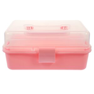 SEWACC Craft Box, 3 Layers Plastic Portable Storage Box Pink Art Box Multipurpose Organizer Handled Storage Case Tool Box for Tools Sewing Kit Arts Crafts Supplies