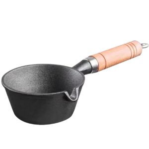 butter melting pot, non-stick cast iron sauce pot with wood handle, small cast iron melting pot, hanging butter warmer for oil milk candy chocolate 1, cast iron sauce pot