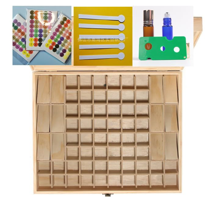 xixibuy Wooden Essential oil kit, Essential oil holder, Essential oil storage organizer Travel Display, Holds 68 Bottles with Oil opener, Stickers, Perfume test paper