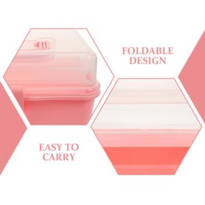 SEWACC Craft Box, 3 Layers Plastic Portable Storage Box Pink Art Box Multipurpose Organizer Handled Storage Case Tool Box for Tools Sewing Kit Arts Crafts Supplies