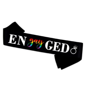 engayged sash - lgbtq accessory - gay pride lesbian wedding shower bachelor bachelorette party decorations - same sex engagement party satin sash for bride and groom