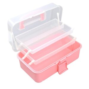 SEWACC Craft Box, 3 Layers Plastic Portable Storage Box Pink Art Box Multipurpose Organizer Handled Storage Case Tool Box for Tools Sewing Kit Arts Crafts Supplies