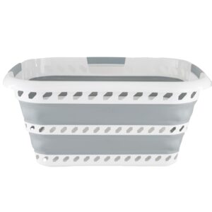 Simplify Collapsible Laundry Basket | Portable | Space Saver Storage | Hold 2 Loads | Store Under the Bed or Closet | Good for Kids | Dorm | Bedroom | Large | White/Grey