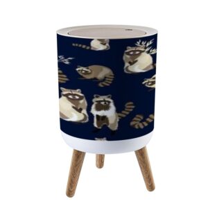 phaibhkerp trash can with lid raccoon cute fluffy forest animal pattern garbage can round waste bin press cover dog proof wastebasket for kitchen bathroom living room nursery 1.8gal