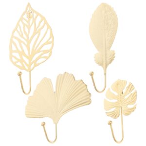 holidyoyo 4pcs leaf wall hooks tropical hawaii golden leaf shaped hanger towel hooks hat coat hanger decorative key holder vintage single hooks scarf hanging entry hooks