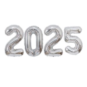 16 inch 2025 balloons number 2025 foil balloons for new years eve party supplies anniversary party graduation decorations home office decoration, silver