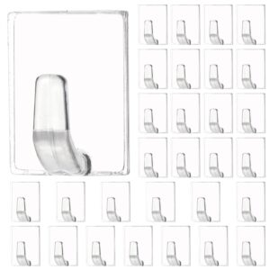 gjinxi 30pcs adhesive hooks for hanging, transparent heavy duty wall hooks, clear plastic sticky hanging hooks, door hooks hangers with double sided tapes for home kitchen bathroom bedroom office