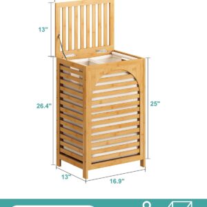 Laundry Hamper, 22.5 Gallon (85L) Bamboo Wood Clothes Laundry Basket with Lid and Handles, Removable Liner (Natural)