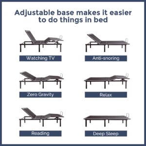 IULULU Adjustable Bed Frame, Full Adjustable Bed Base with Wireless Remote, Adjustable Leg Heights, Zero Gravity, Independent Head and Foot Incline, Zero Clearance, Easy Assembly