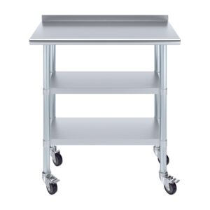 AmGood Stainless Steel Work Table with 1.5" Backsplash and 2 Shelves with Wheels | Metal Kitchen Food Prep Table | NSF (36" Long x 18" Deep)