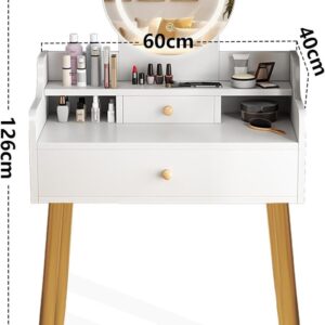 MONGMON Vanity Desk with Lights with Mirror and Lights, 3 Lighting Modes, Dressing Table with Drawers, Multifunctional Makeup Vanity Table for Women Girls Bedroom Small Space (60cm)