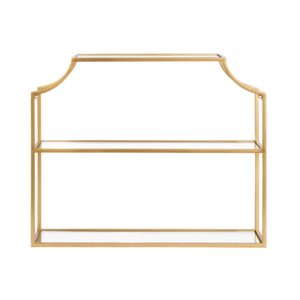 Kate and Laurel Ciel Modern Glam Wide Two-Tier Wall Shelf, 24 x 20, Gold, Tiered Bathroom Shelves for Over The Toilet Storage or Bedroom Makeup Organizer