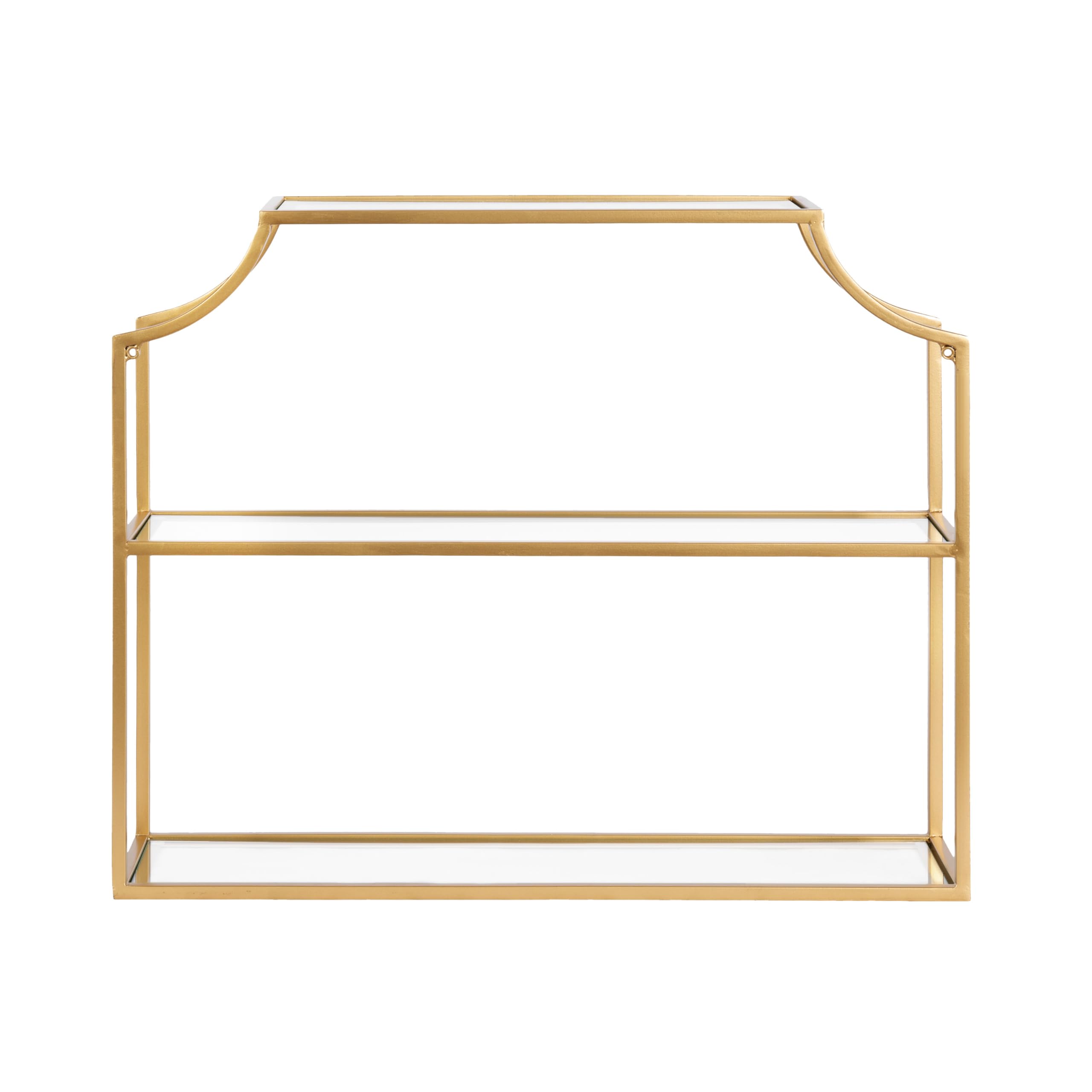 Kate and Laurel Ciel Modern Glam Wide Two-Tier Wall Shelf, 24 x 20, Gold, Tiered Bathroom Shelves for Over The Toilet Storage or Bedroom Makeup Organizer