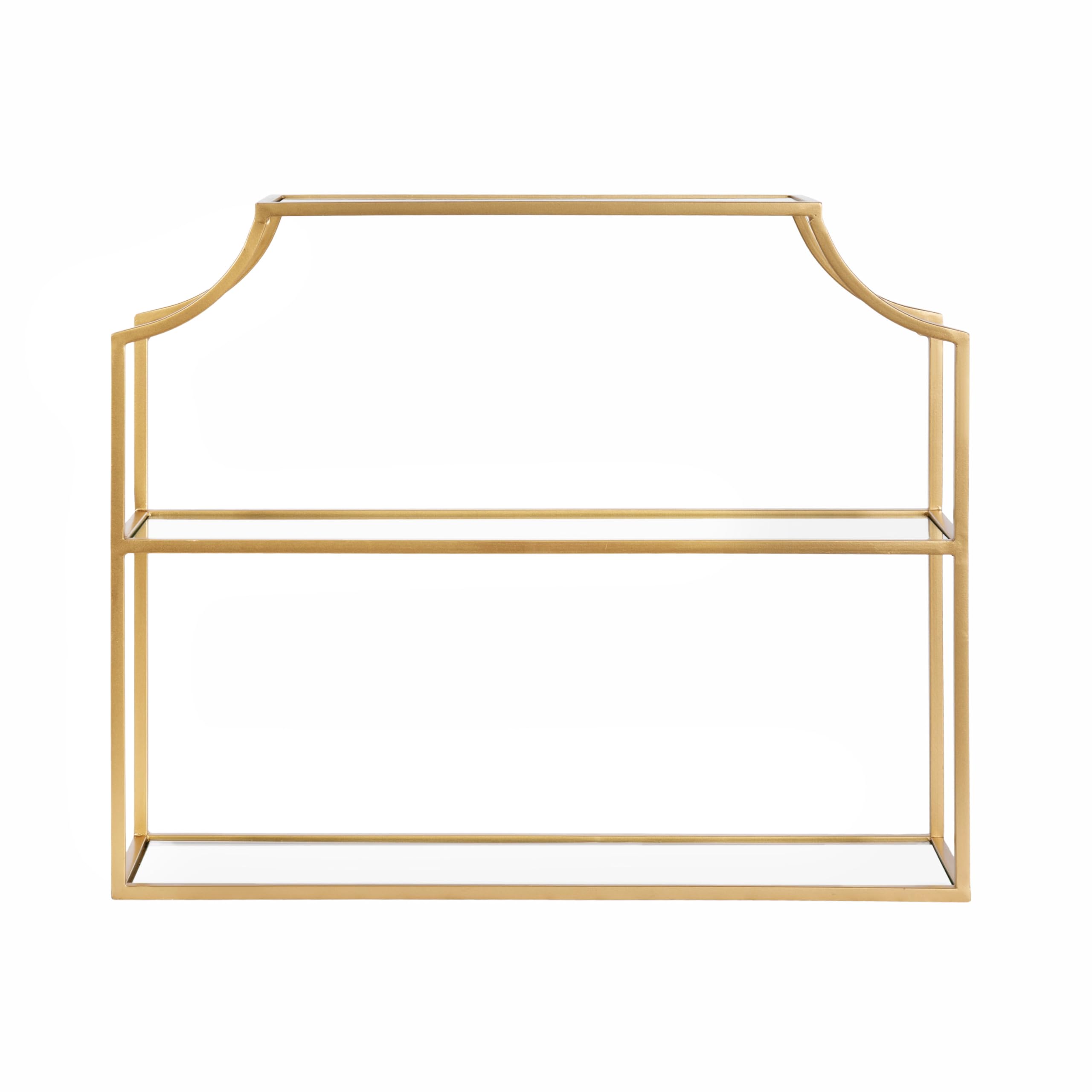 Kate and Laurel Ciel Modern Glam Wide Two-Tier Wall Shelf, 24 x 20, Gold, Tiered Bathroom Shelves for Over The Toilet Storage or Bedroom Makeup Organizer