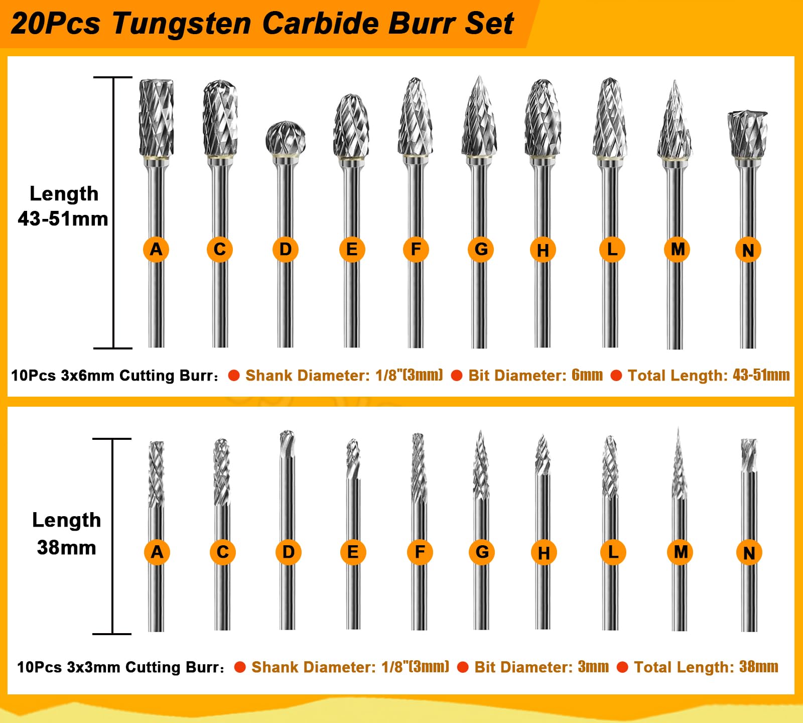 CAROTUPY Tungsten Carbide Burr Set 1/8" Shank，Die Grinder Bits with Sanding Drums and Cutting Wheel Set, 195Pcs Pratical Sanding Bits Kit for Metal, Wood, Plastic, Glass