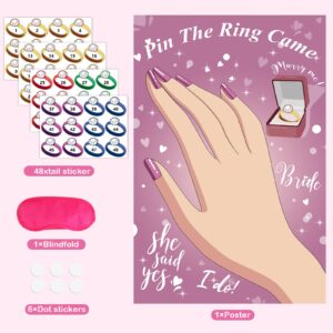 Hxezoc Pin The Ring On The Bride Game with 48 Pcs Rings, Large Bridal Party Games Poster for Bachelorette Party, Bridal Shower, Wedding Party, Birthday Party, Carnival Party Supplies