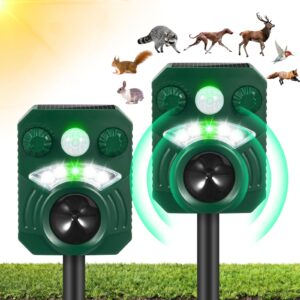 2 pack upgraded ultrasonic animal repeller outdoor,cat repellent outdoor solar animal repeller with motion sensor deer repellent devices to scare away squirrel rabbit raccoon skunk repellent for yard