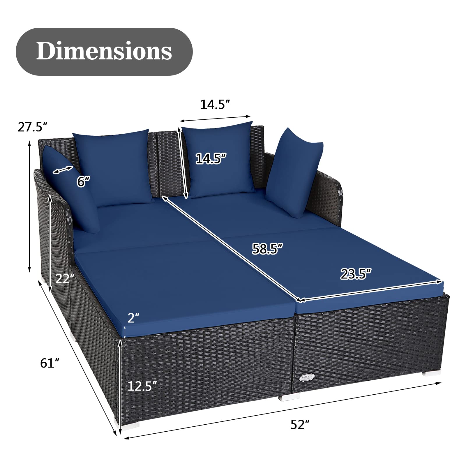 Salches Outdoor Rattan Daybed, Navy