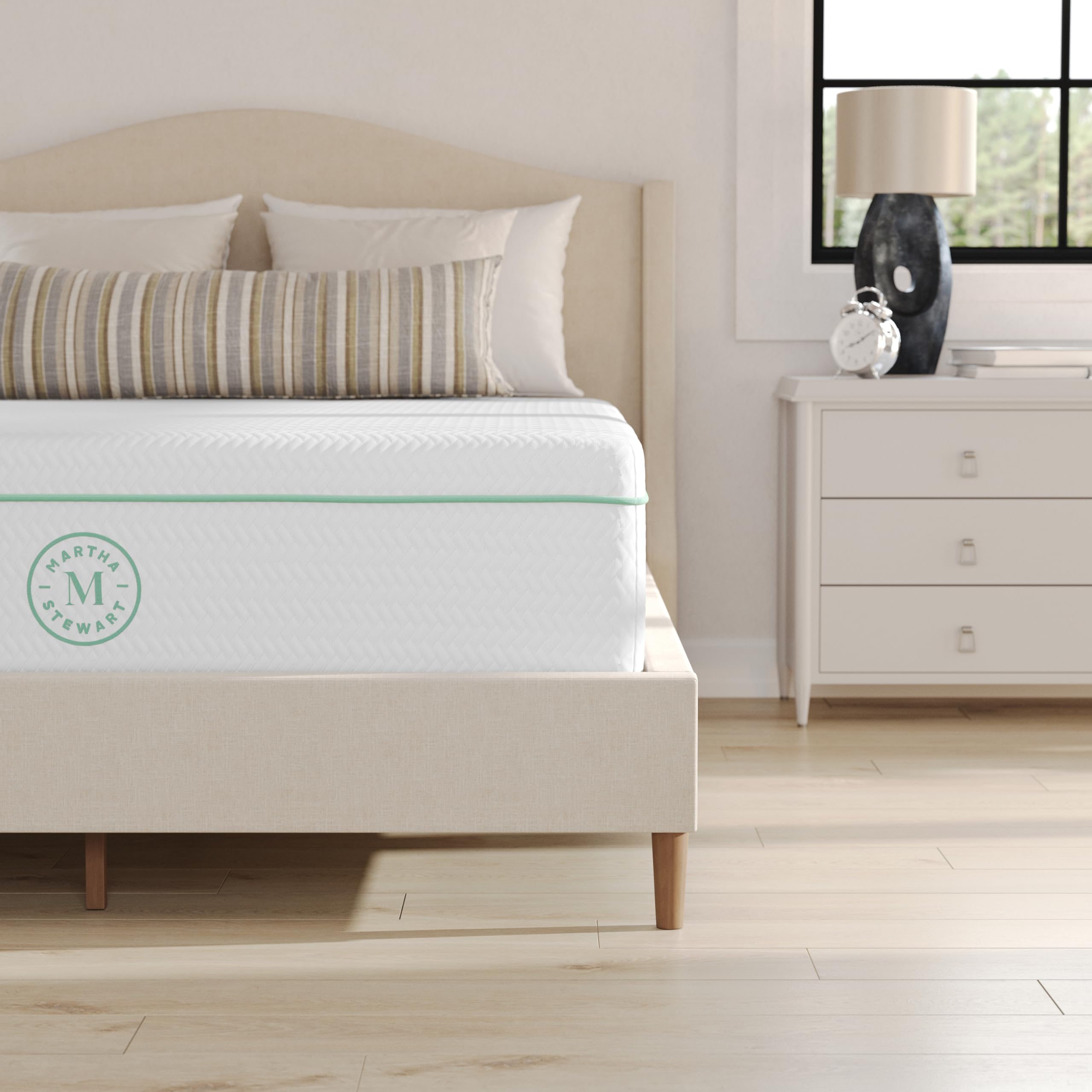 Martha Stewart SleepComplete Full Mattress in a Box, Medium-Firm Triple-Action Cooling Gel Memory Foam Mattress, Removable Coolweave Jacquard Cover, 12", White