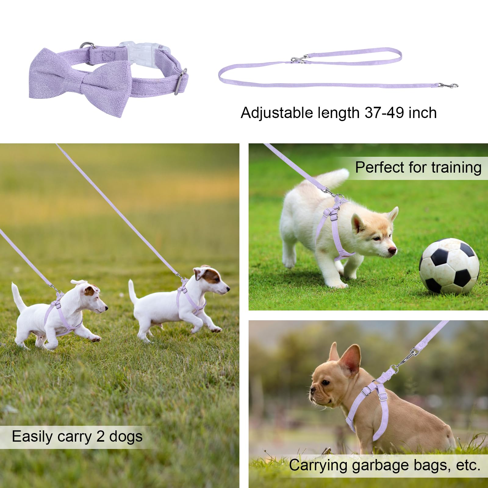 Dog Harness and Leash Set, XS No Pull Adjustable Puppy Harness with Multifunction Purple Dog Leash and Collar, Soft No Choke Escape Proof Pet Harness Vest for Small Dogs and Cats (Purple, XS)