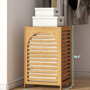 Laundry Hamper, 22.5 Gallon (85L) Bamboo Wood Clothes Laundry Basket with Lid and Handles, Removable Liner (Natural)