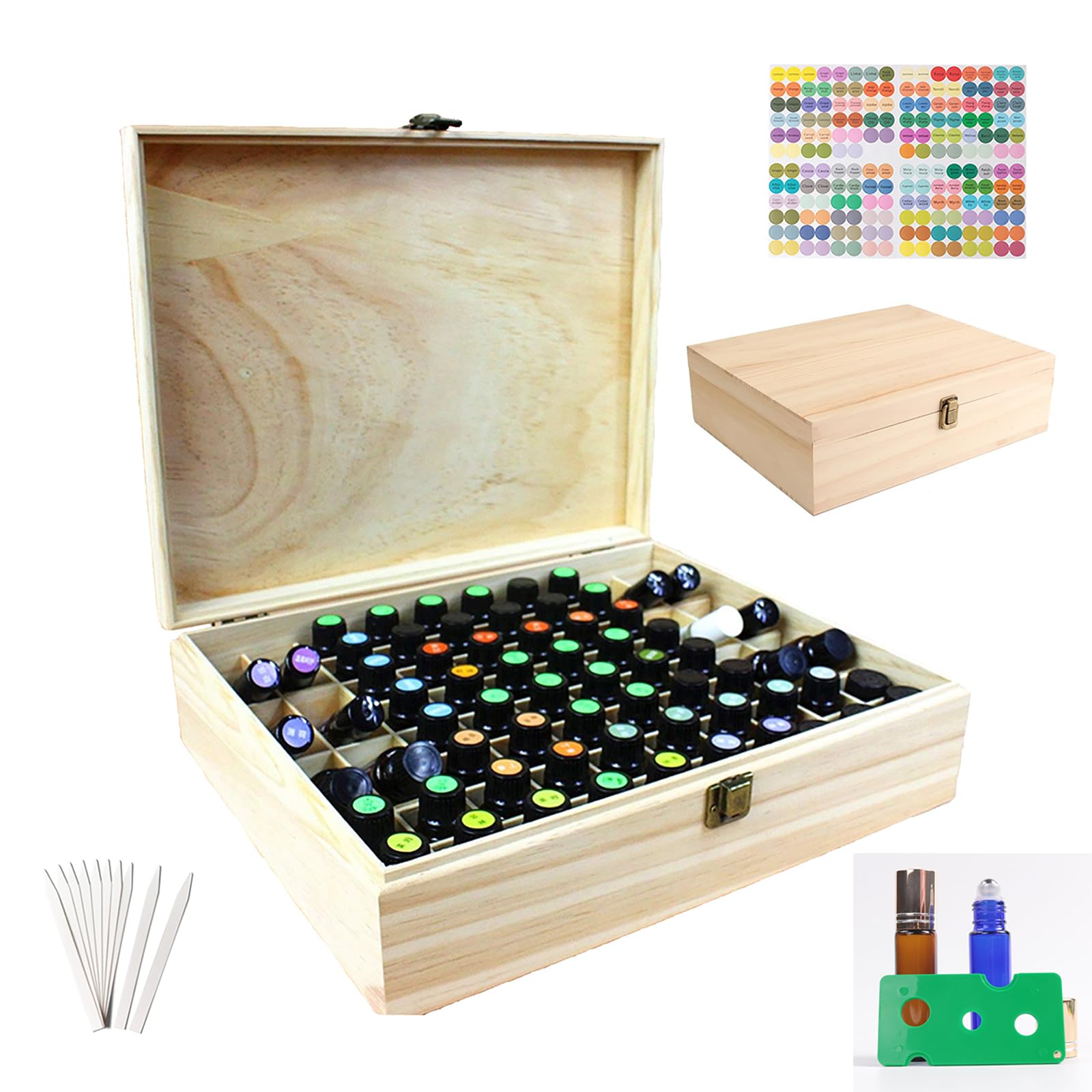 xixibuy Wooden Essential oil kit, Essential oil holder, Essential oil storage organizer Travel Display, Holds 68 Bottles with Oil opener, Stickers, Perfume test paper