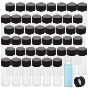 ldhhyh 100 pack 4ml clear glass vials with black plastic screw caps, small liquid sample glass vial, leak-proof glass bottles for essential oil, reagent, seeds