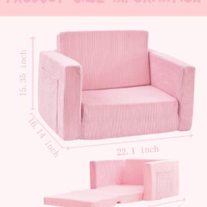 Kids Folding Sofa Chair Couch Foam Filled Lounge Toddler Chair Couch Cuddly Corduroy Comfy Bean Bag Chair Couch for Boys and Girls Pink 1-4T