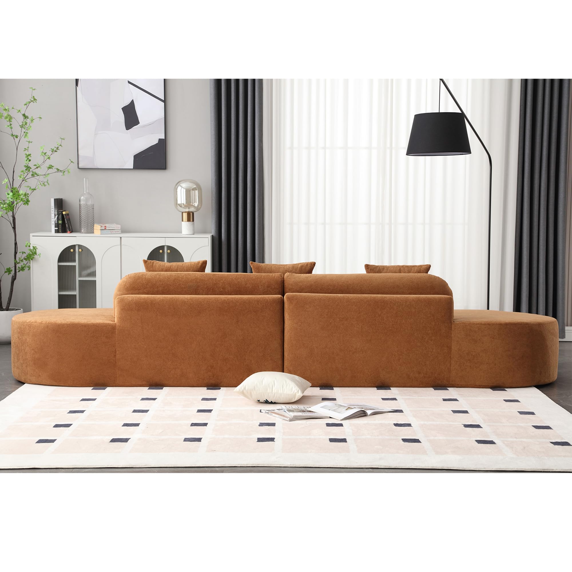 GNIXUU 130.5" Oversized Curved Sofa for Living Room, Modern Minimalist Sectional Sofa Comfy Cloud Couch with 3 Pillows, Terrycloth Fabric Large 4-Seater Sofa, No Assembly, Orange