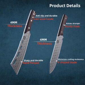 Xnarlath Butcher Chef Knife Set,Outdoor BBQ Camping Knife with Bag,Hand Forged Heavy Duty Bone Chopper,High Carbon Steel Meat Cleaver for Meat Cutting Processing (2 Cutting knife)